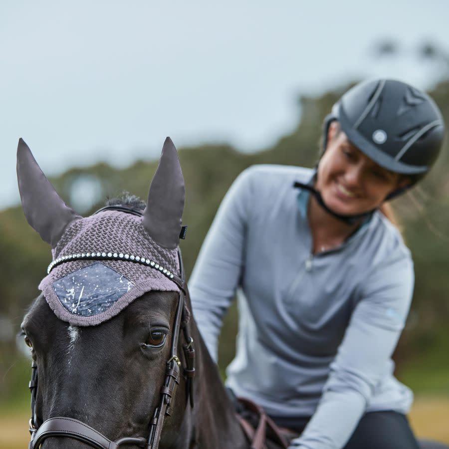 Weatherbeeta Prime Marble Shimmer Ear Bonnet - Grey/Silver Swirl Marble ...