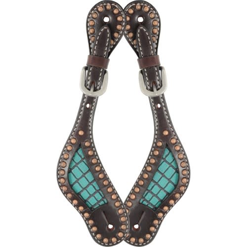 READY TO SHIP: Turquoise Gator Spur Straps - One Size - Dark Brown ...