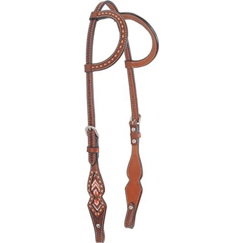 OVERSTOCK: Bead Double Ear Headstall - Horse - Tan/Chestnut