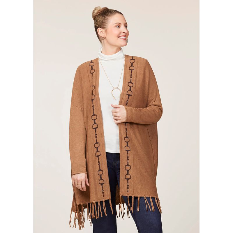 EQL Women's Bits & Fringe Cardigan - Caramel/Java - EQL-75031-CARAMEL ...