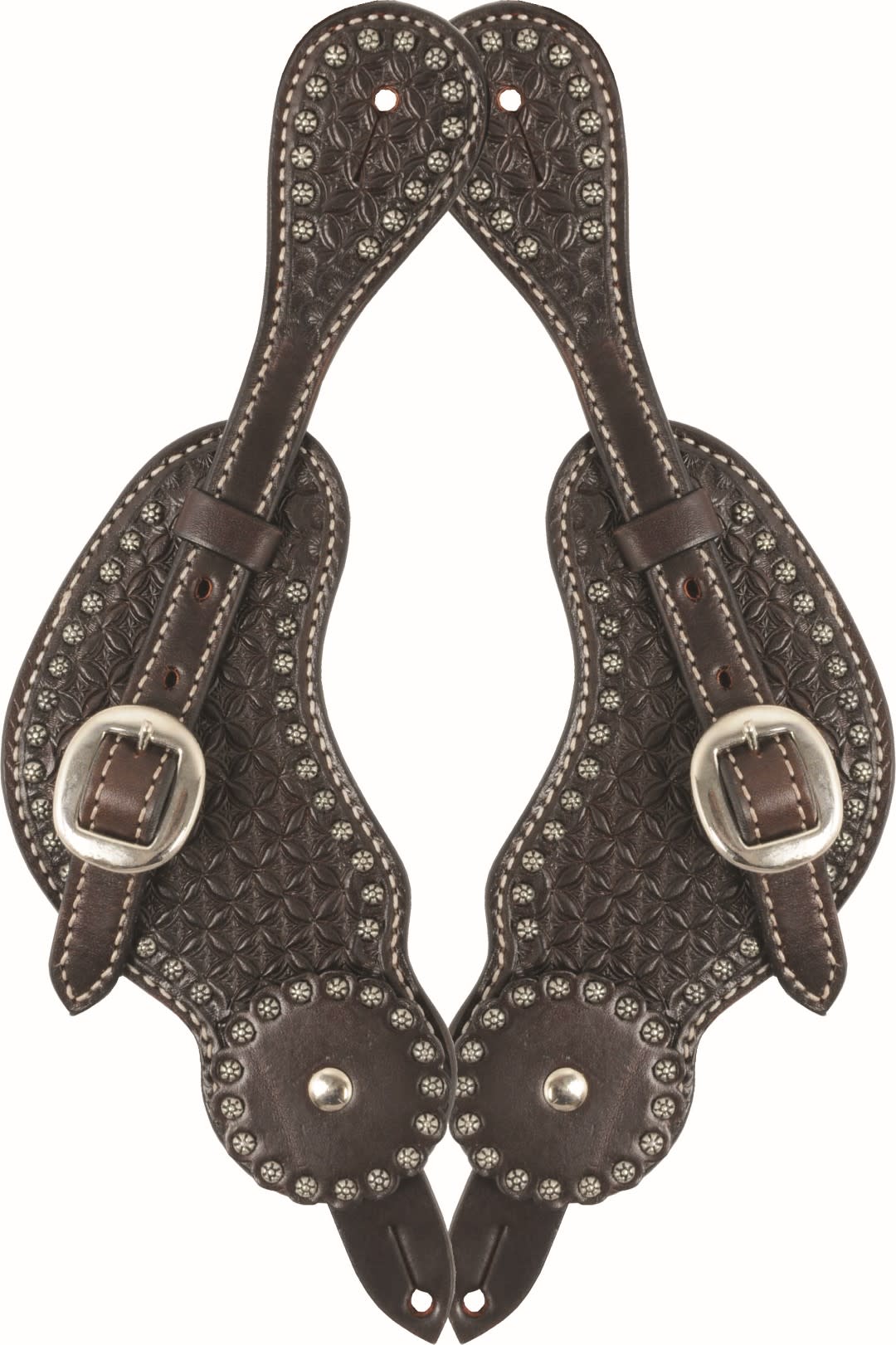 READY TO SHIP: Tooled Sun Spots Spur Straps - One Size - Dark Brown ...